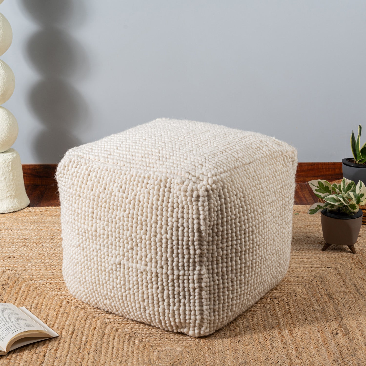 Buy Ivory Chunky Wool Pouf Online In India - TROOST | TROOST