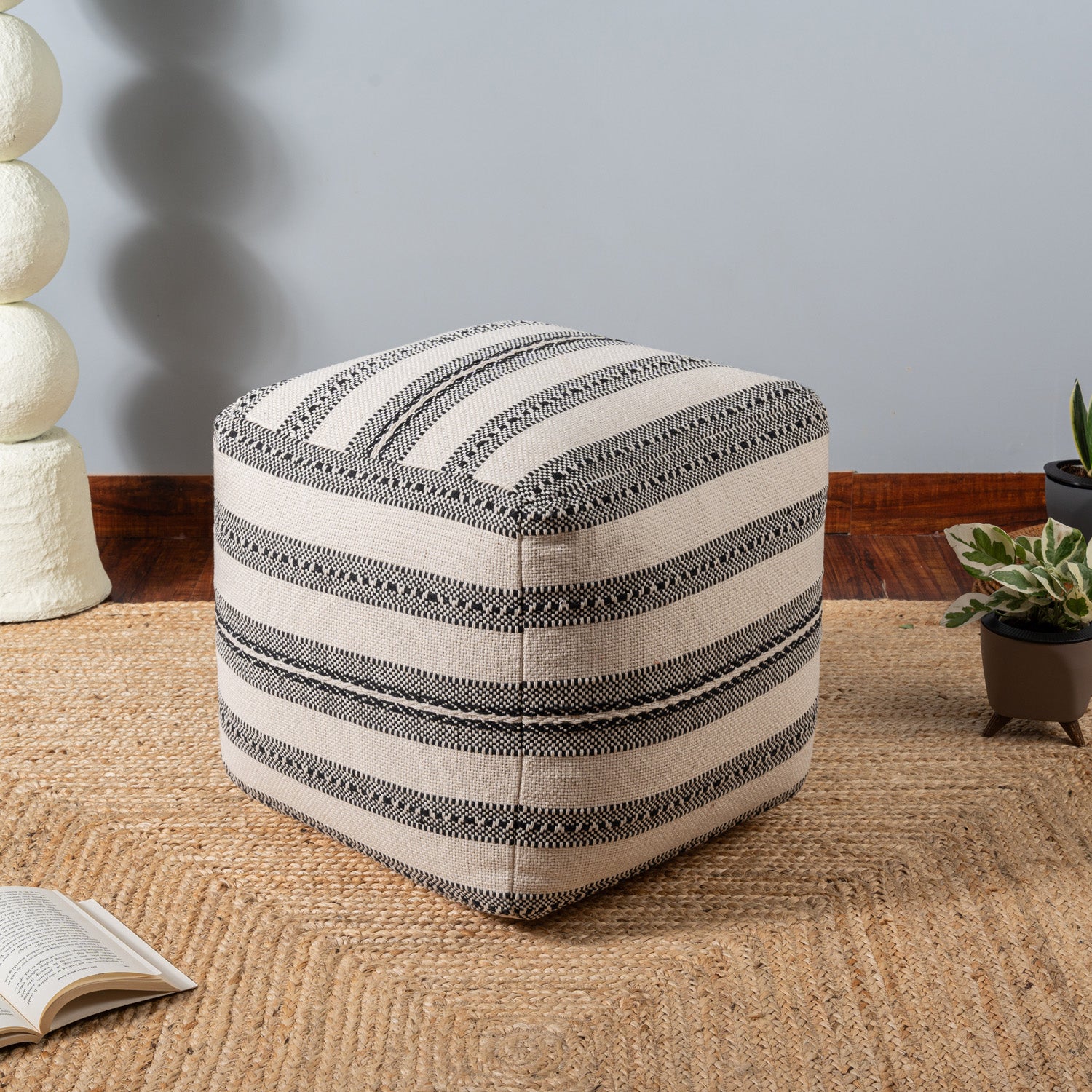Buy Natural Stripe Woven Pouf Online in India - TROOST | TROOST