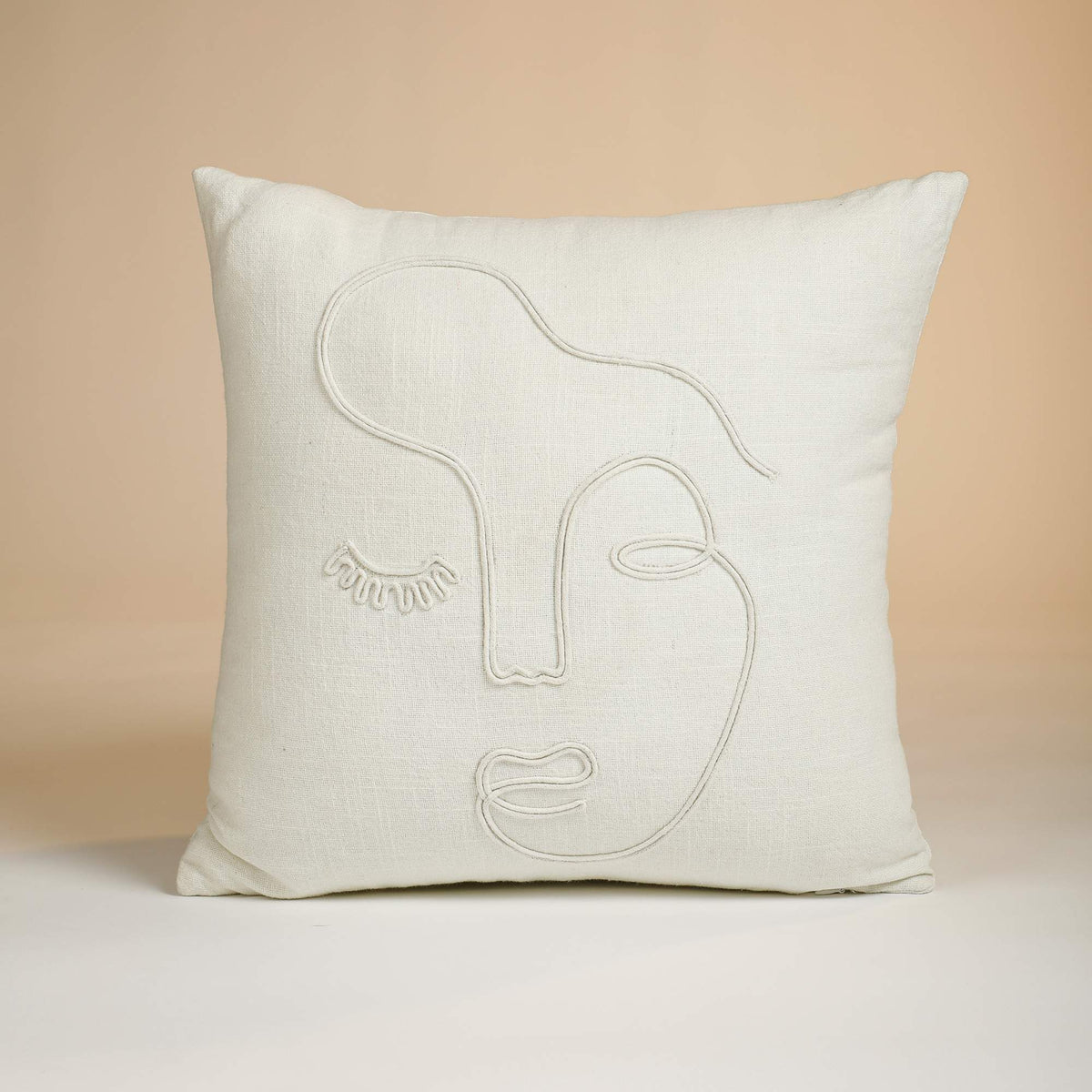 Artful Expression Embroidered Cushion, White, Abstract Face, 16"x16 ...